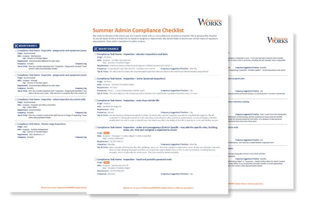 District Summer Compliance Checklist | PublicSchoolWORKS